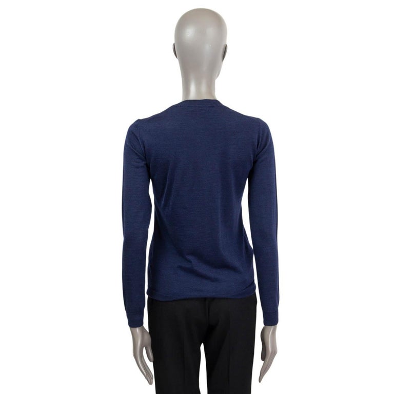 VERSACE navy blue cashmere and silk BUTTON FRONT CREWNECK Cardigan ...