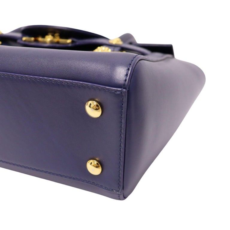 Versace Navy Medusa Medallion Leather Handle Bag For Sale at 1stDibs