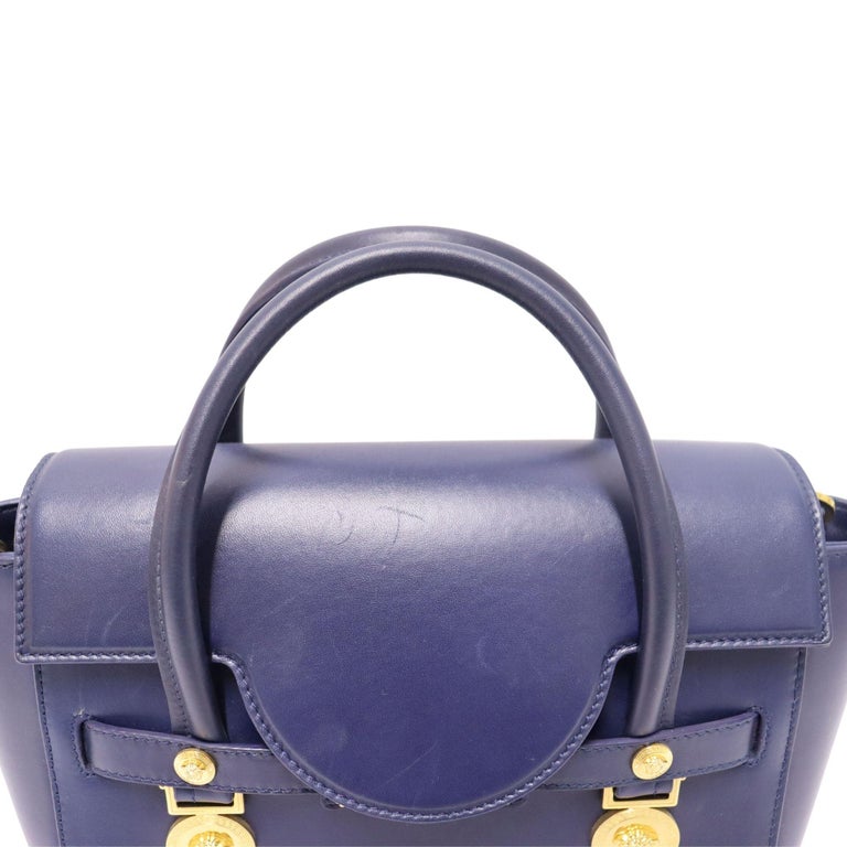 Versace Navy Medusa Medallion Leather Handle Bag For Sale at 1stDibs