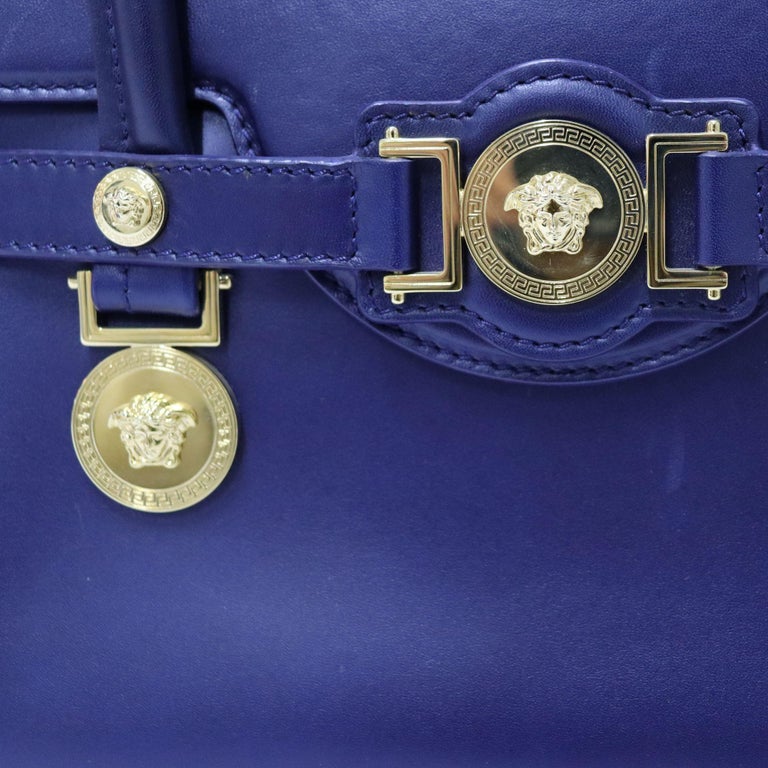 Versace Navy Medusa Medallion Leather Handle Bag For Sale at 1stDibs