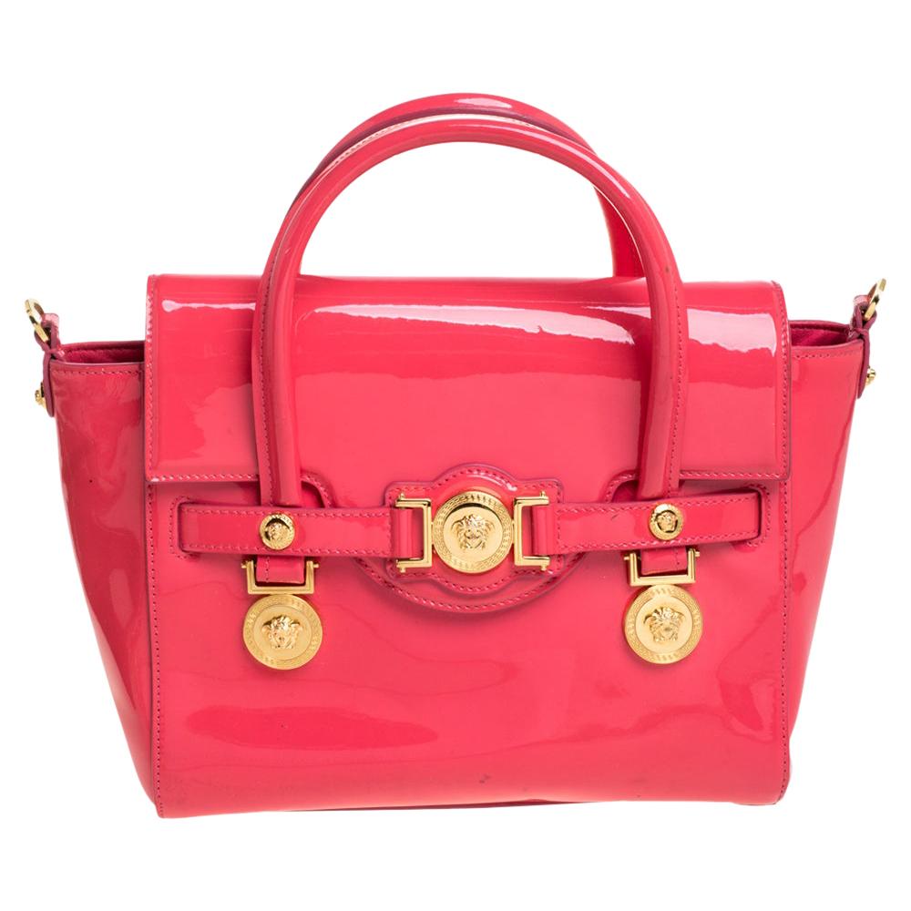 Versace Neon Pink Patent Leather Medusa Medallion Tote at 1stDibs