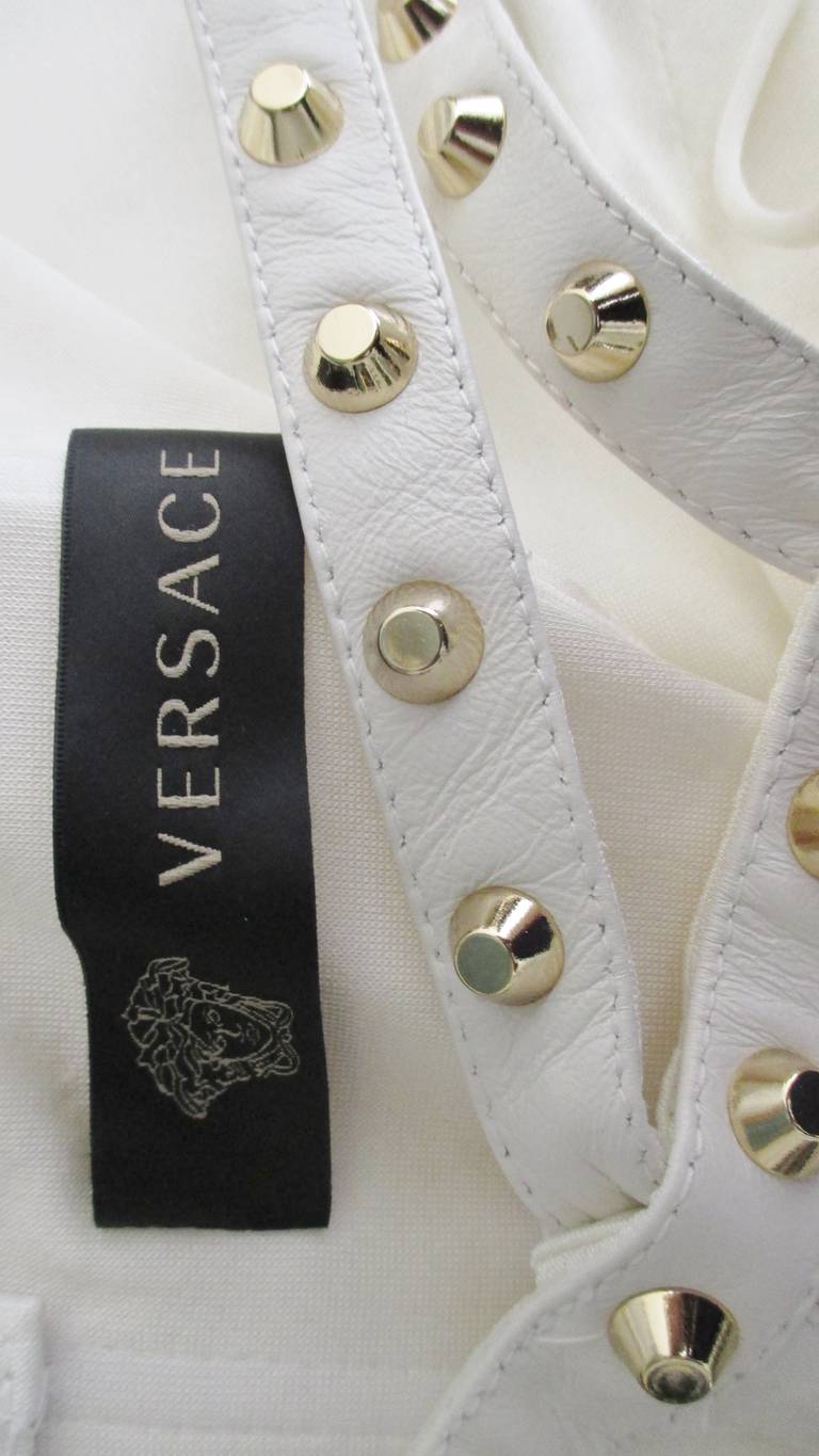 Versace Silk Dress with Studded Leather Straps For Sale at 1stDibs
