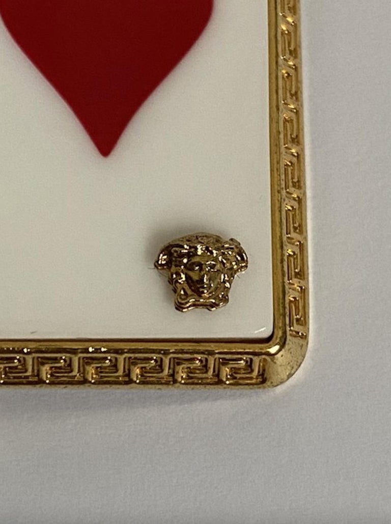 Versace Of Hearts Playing Card Gold Tone Metal Medusa and White Enamel ...