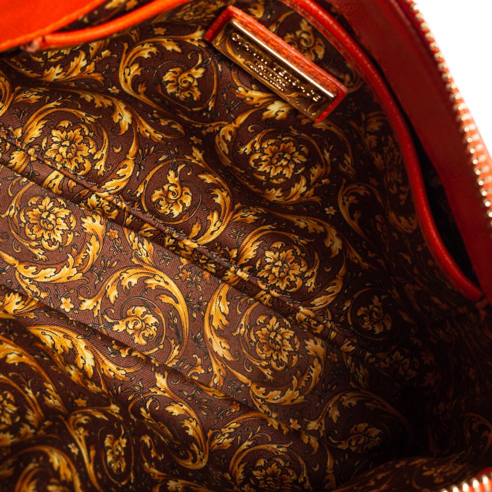 Versace Orange Leather Embroidered Vanitas Shoulder bag For Sale at 1stDibs