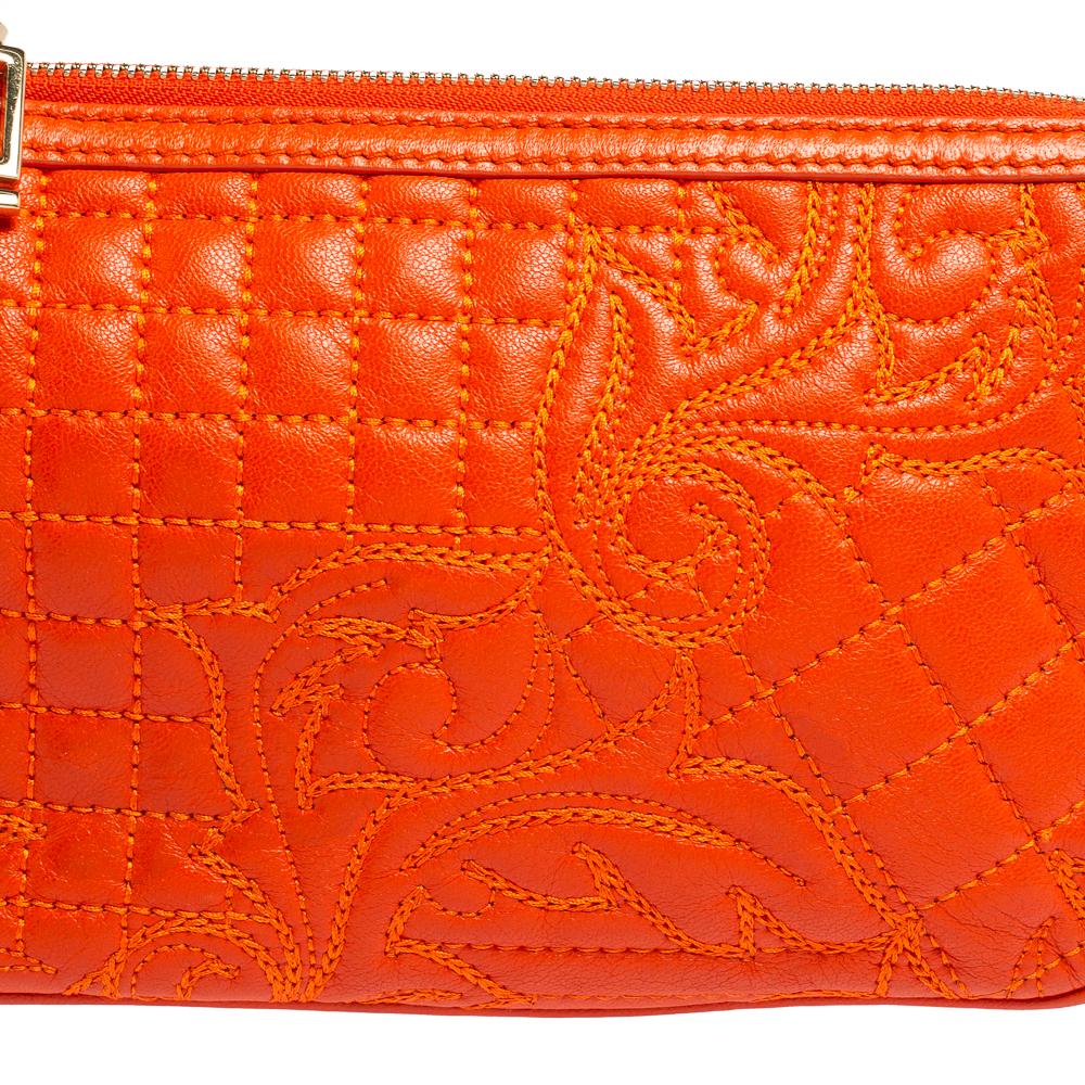 Versace Orange Leather Embroidered Vanitas Shoulder bag For Sale at 1stDibs