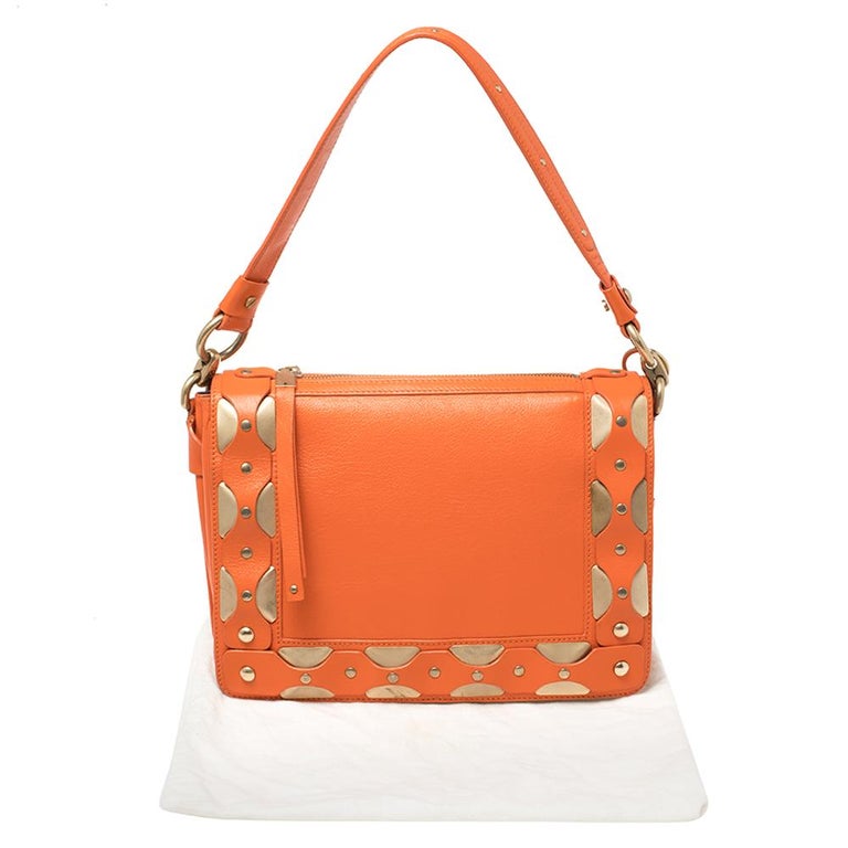 Versace Orange Leather Studded Flap Shoulder Bag For Sale at 1stDibs