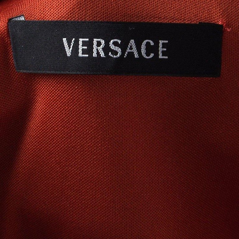 Versace Orange Sleeveless V-Neck Bodycon Dress S For Sale at 1stDibs