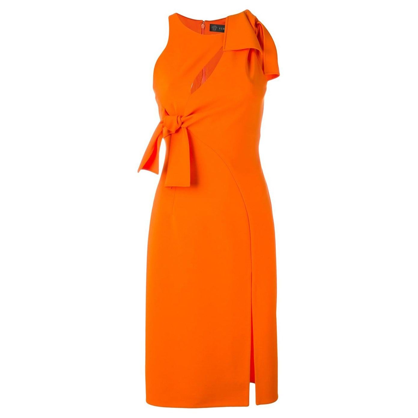 NEW VERSACE BODYCON STRETCH KNIT DRESS in ORANGE with CUT-OUT SHOULDERS ...