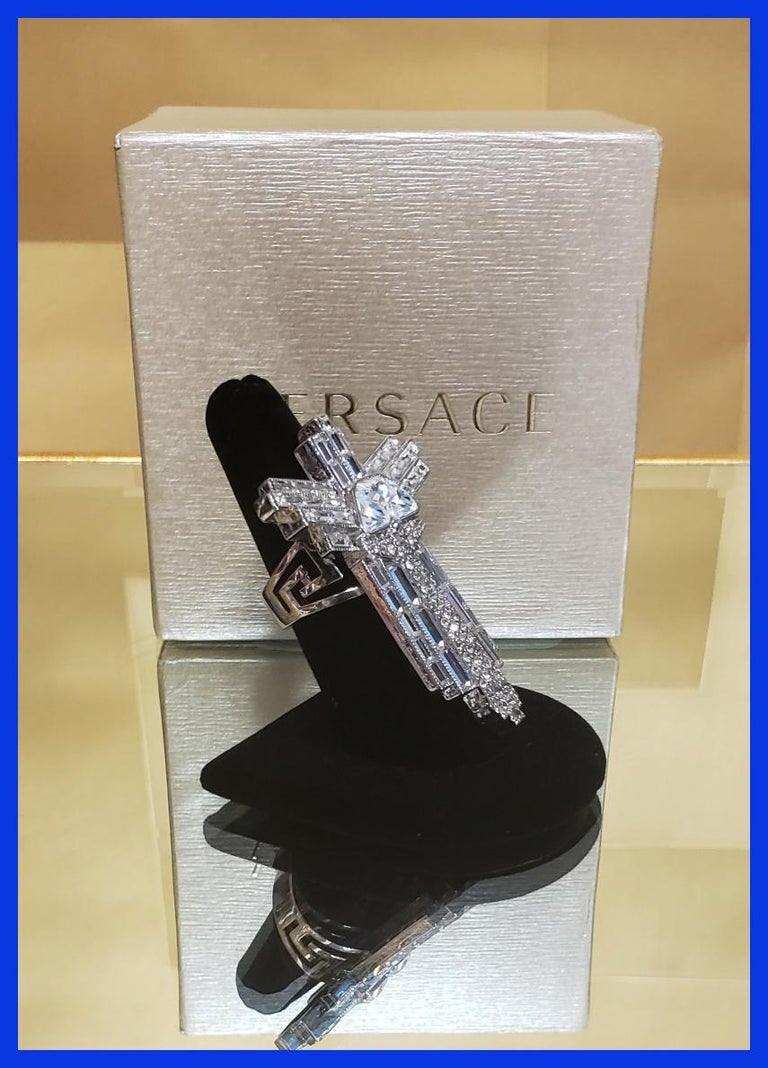 VERSACE Oversized Graphic Cross Ring with Crystals For Sale at 1stDibs
