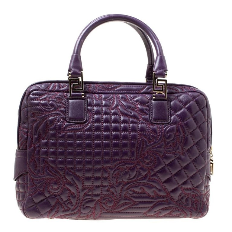 Versace Purple Leather Demetra Vanitas Top Handle Bag For Sale at 1stDibs