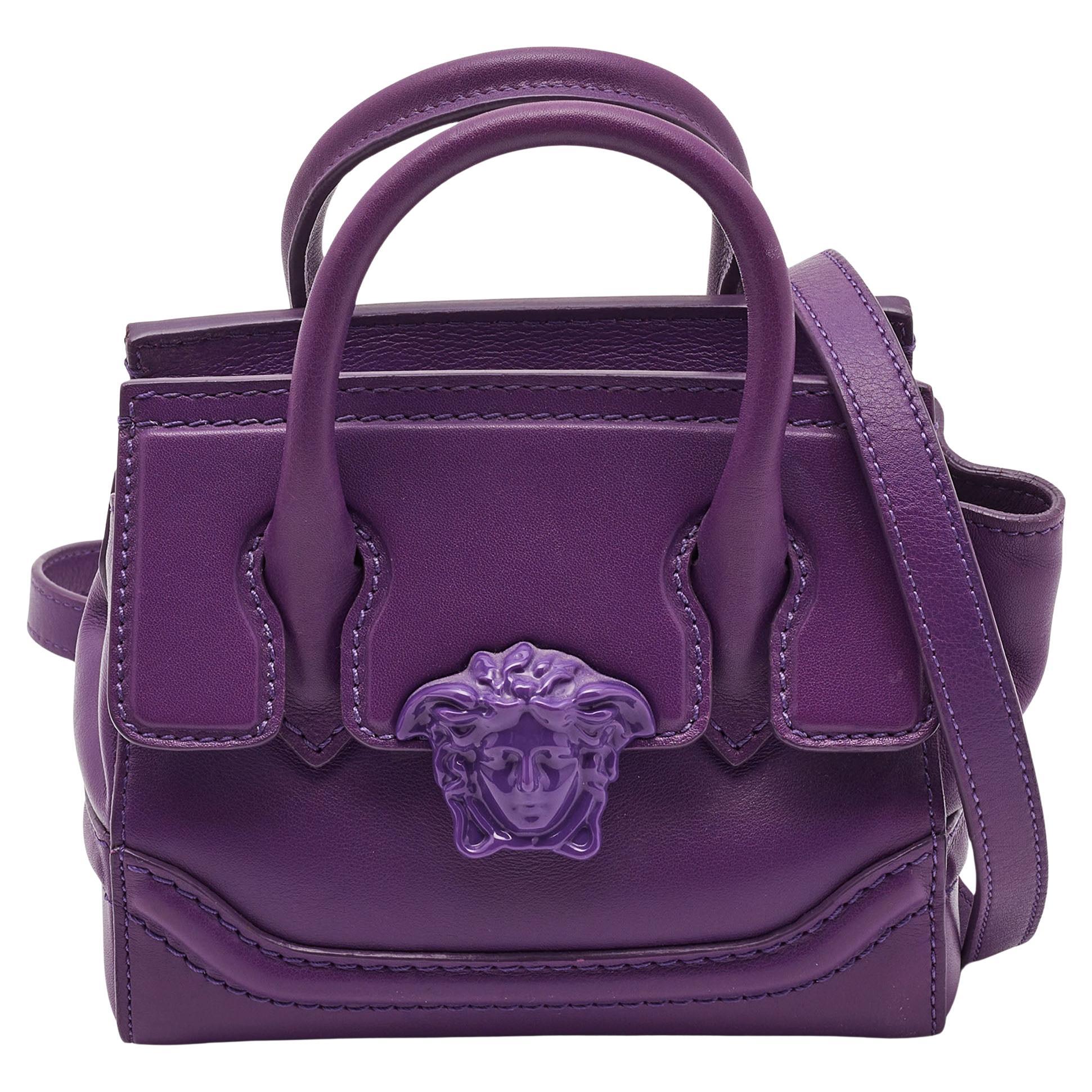 Versace Purple Leather Mini Medusa Empire Tote For Sale at 1stDibs
