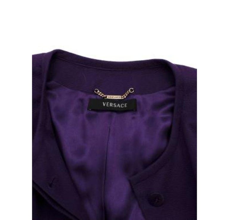Versace Purple Silk Blend Coat with Gold Belt Detail For Sale at 1stDibs