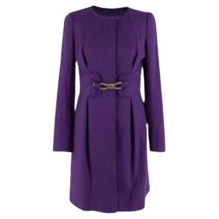 Versace Purple Silk Blend Coat with Gold Belt Detail For Sale at 1stDibs