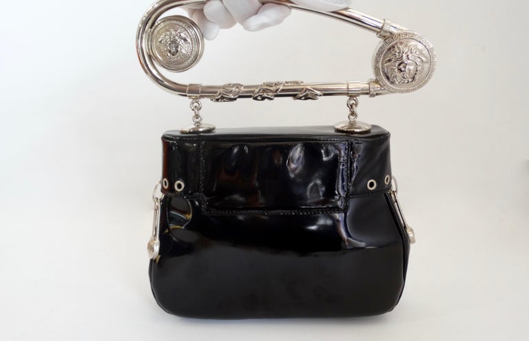 Versace Rare Spring 1994 Black Patent Leather Safety Pin Bag at 1stDibs ...