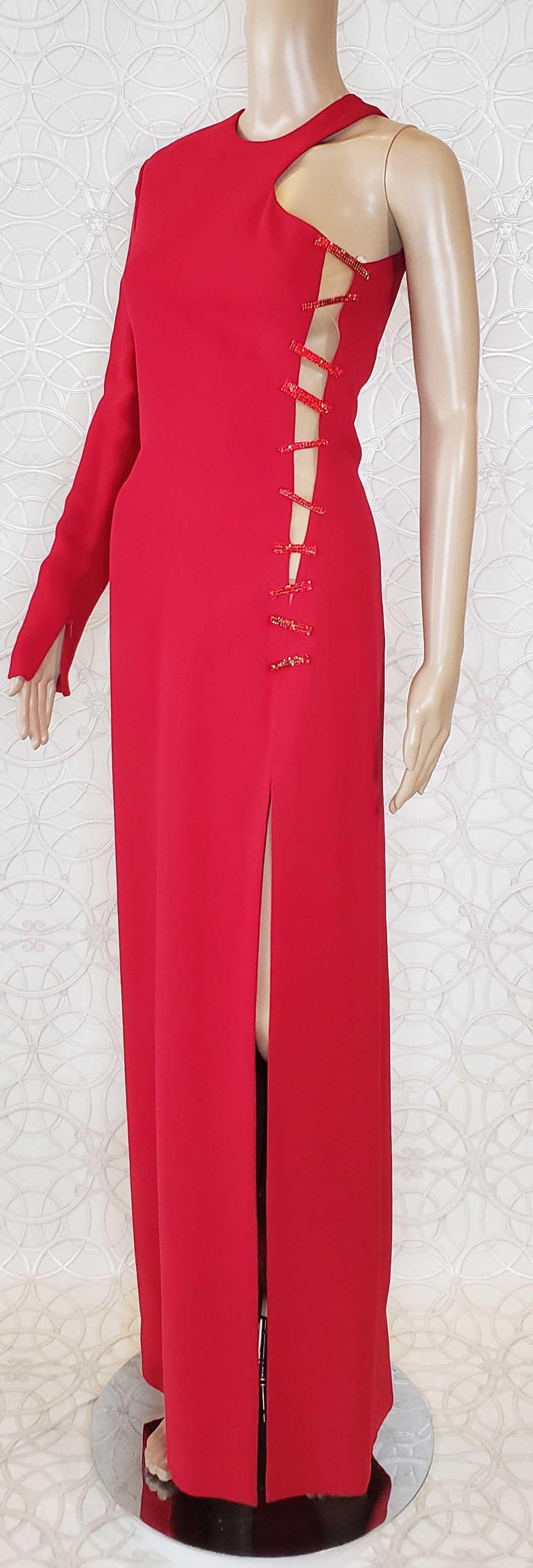 Versace Red Crystal-Embellished Silk-Cady Gown 38 - 2 For Sale at ...