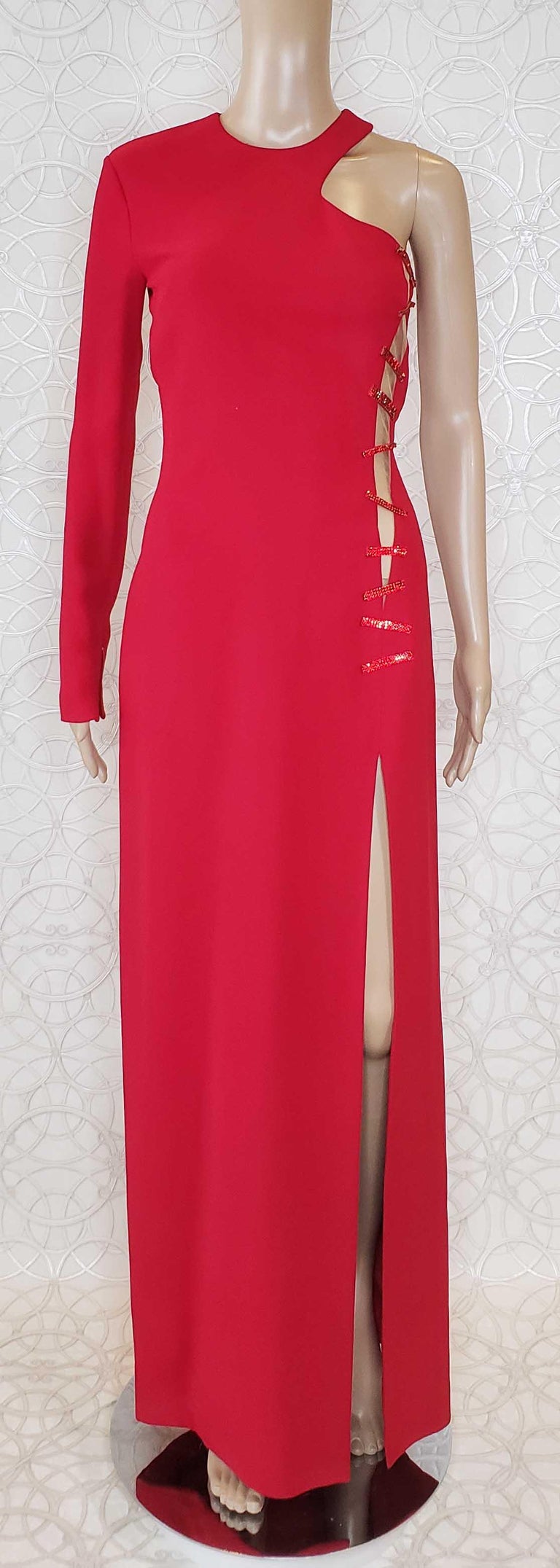 Versace Red Crystal-Embellished Silk-Cady Gown 38 - 2 For Sale at ...