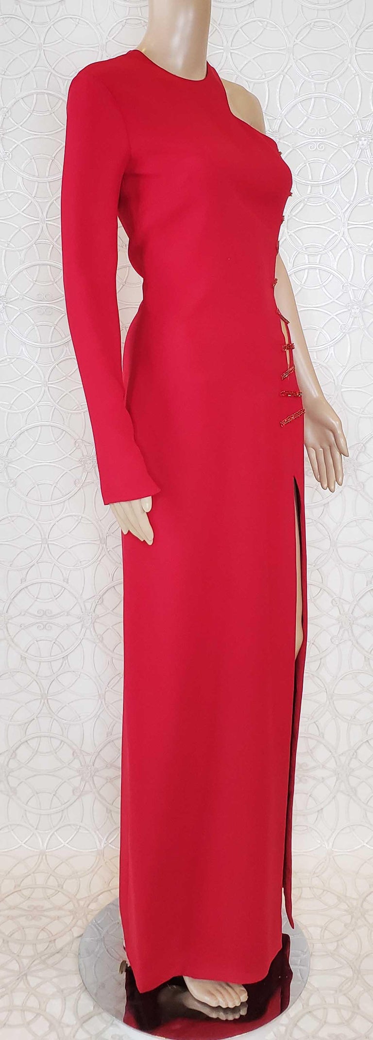 Versace Red Crystal-Embellished Silk-Cady Gown 38 - 2 For Sale at ...