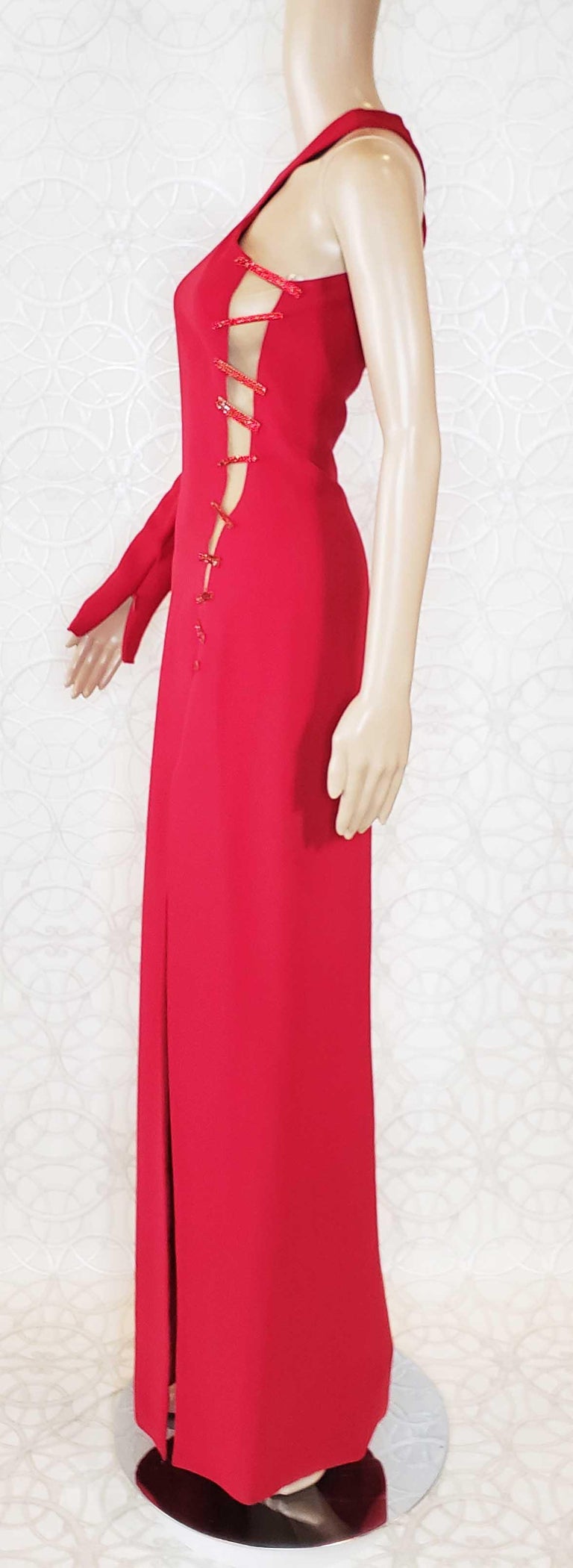 Versace Red Crystal-Embellished Silk-Cady Gown 38 - 2 For Sale at ...