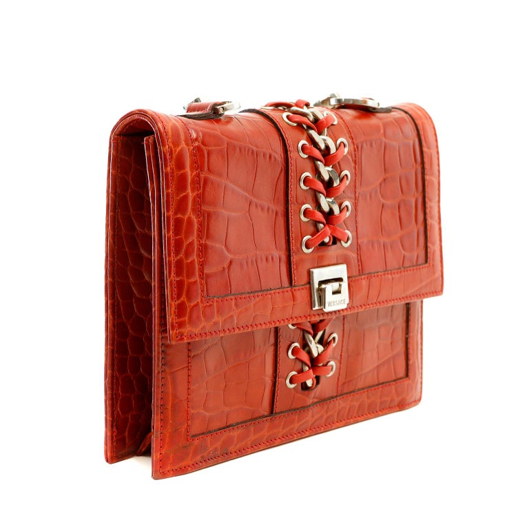 Versace Red Embossed Croc Evening Bag For Sale at 1stDibs