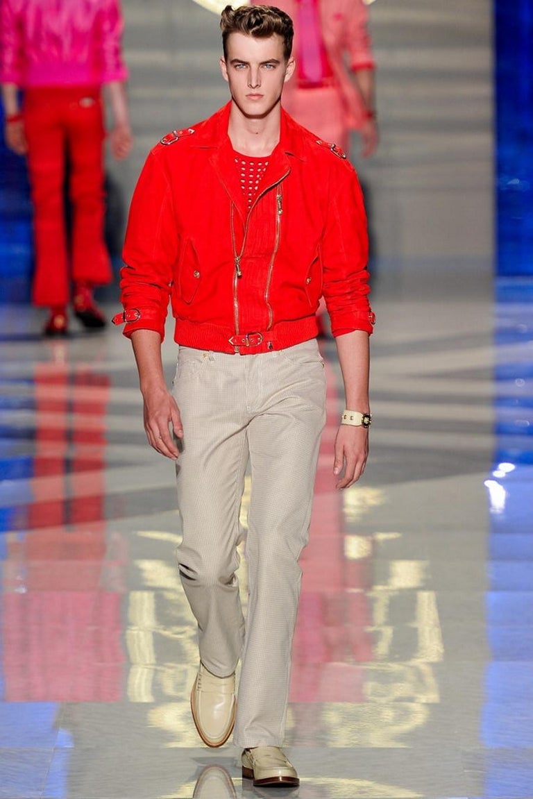 Versace Red Leather jacket for Men For Sale at 1stDibs