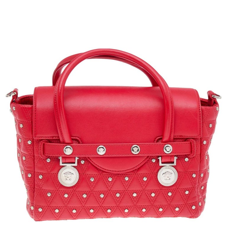 Versace Red Leather Small Medusa Medallion Tote For Sale at 1stDibs