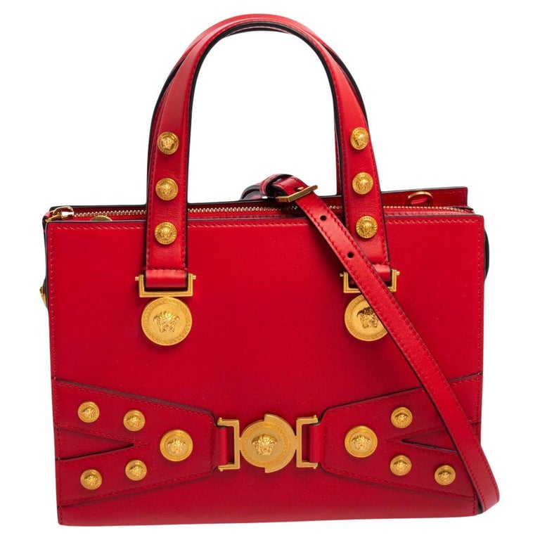 Versace Red Leather Tribute Medusa Studded Zip Tote at 1stDibs