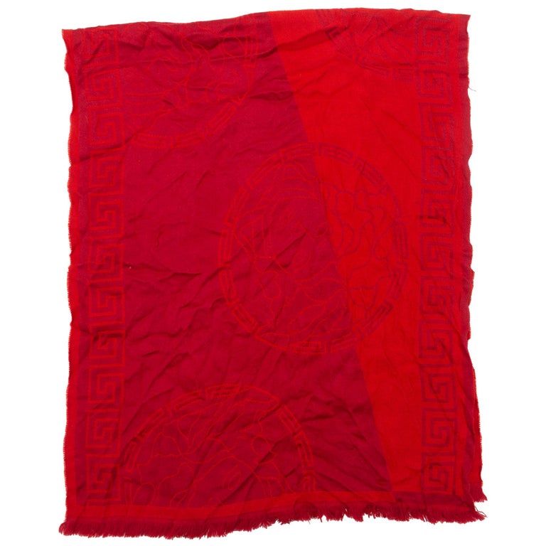 Versace Red Logo Print Scarf at 1stDibs