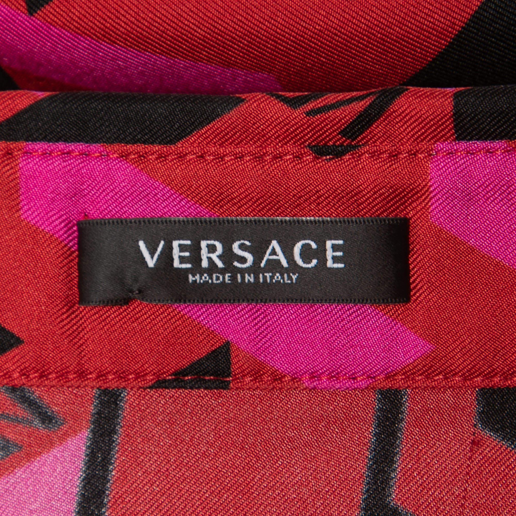 Versace Red/Pink Abstract Print Silk Button Front Full Sleeve Shirt S ...