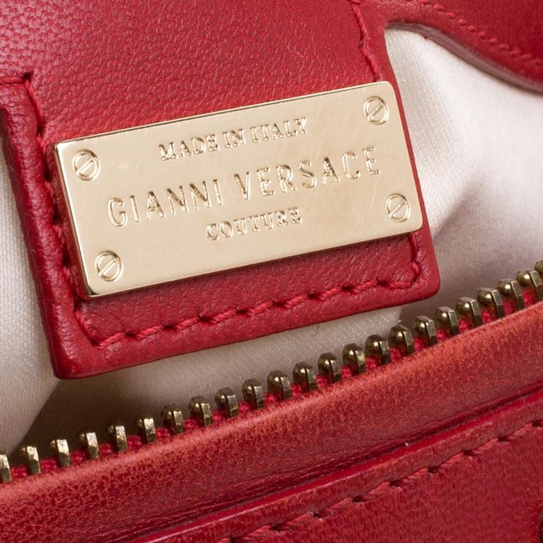 Versace Red Quilted Leather Studded Satchel For Sale at 1stDibs