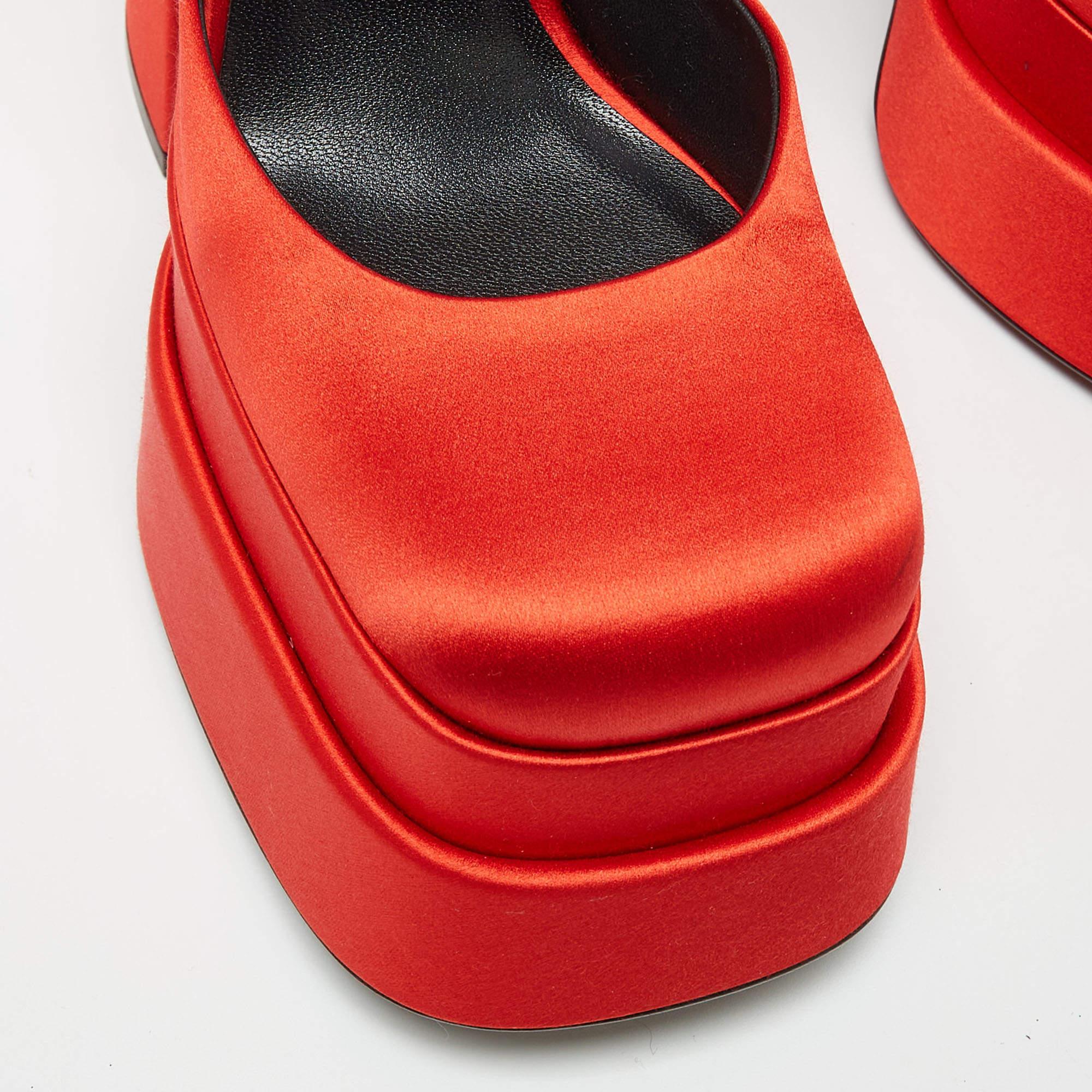 Versace Red Satin Crystal Embellished Platform Block Heel Ankle Strap ...