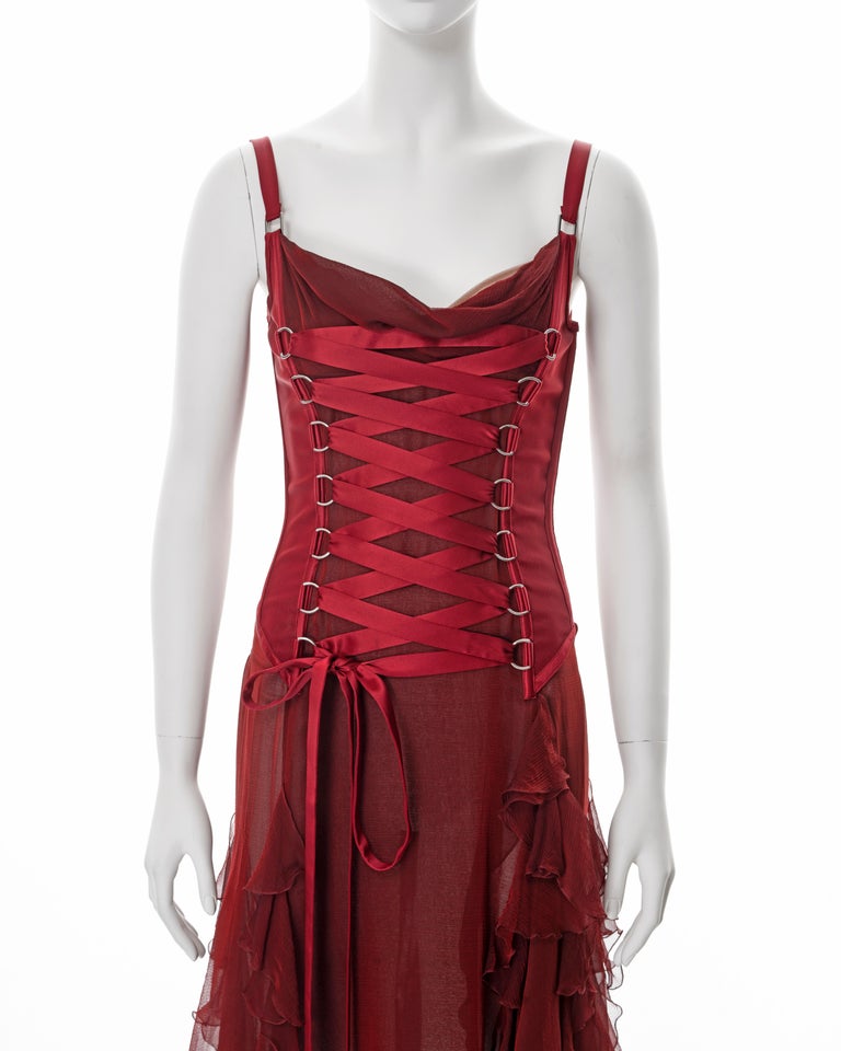 Versace red silk corset dress, fw 2003 at 1stDibs