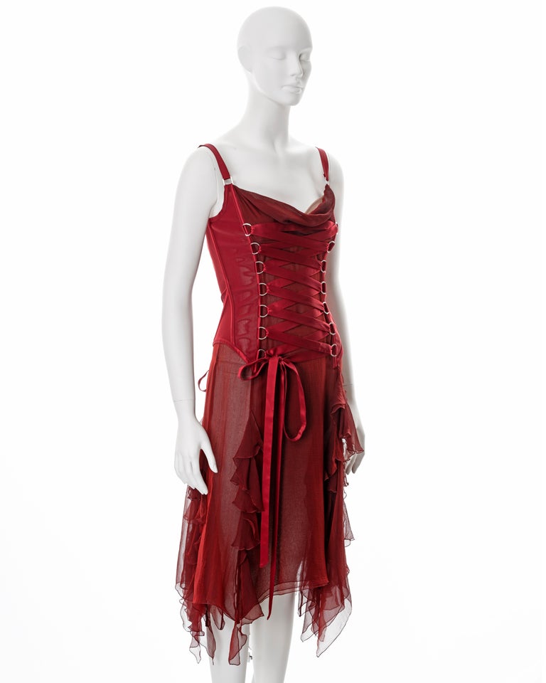 Versace red silk corset dress, fw 2003 at 1stDibs