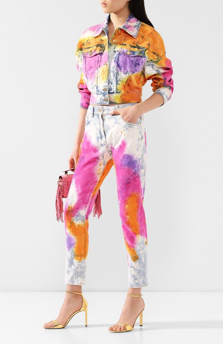 Versace Resort 2020 Multicolored Tie Dye Denim Bleached Jean Jacket ...