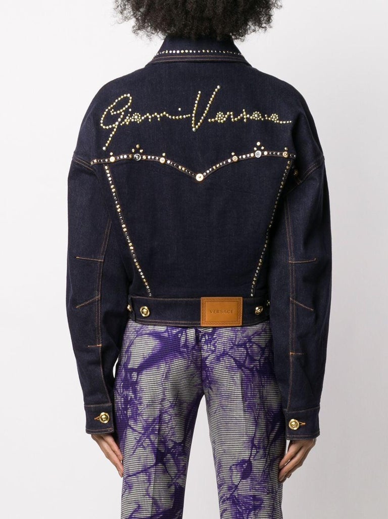 Versace Resort 2020 Studded Gianni Signature Dark Blue Denim Jean ...