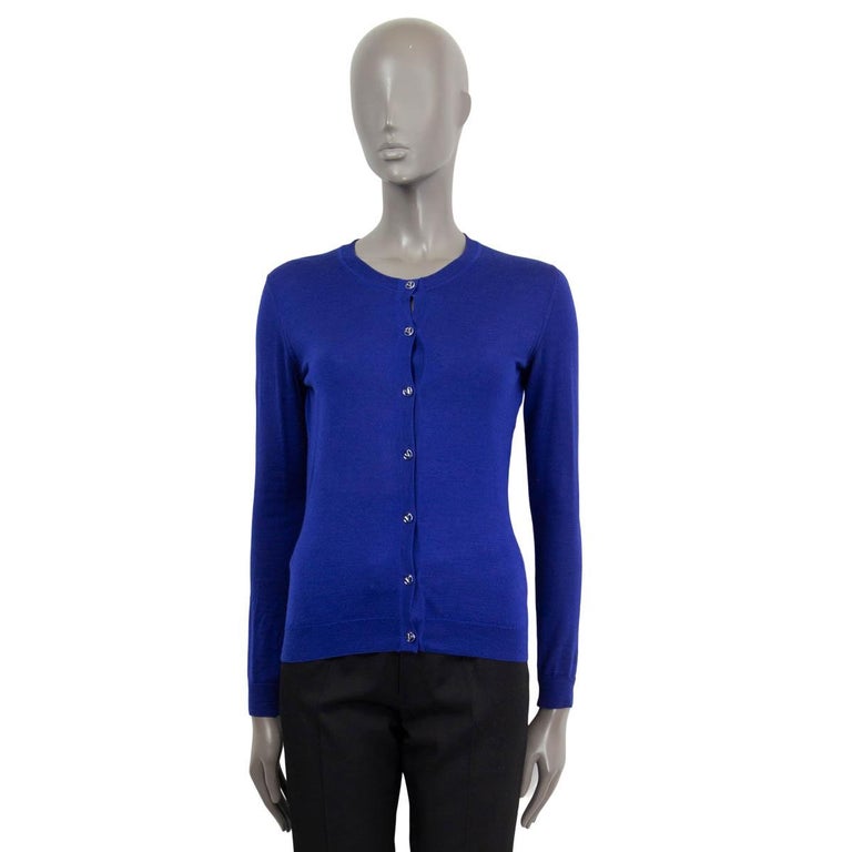 VERSACE royal blue cashmere silk BUTTON FRONT Cardigan Sweater 40 S For ...