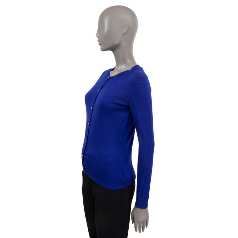 VERSACE royal blue cashmere silk BUTTON FRONT Cardigan Sweater 40 S For ...