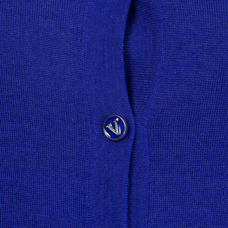 VERSACE royal blue cashmere silk BUTTON FRONT Cardigan Sweater 40 S For ...