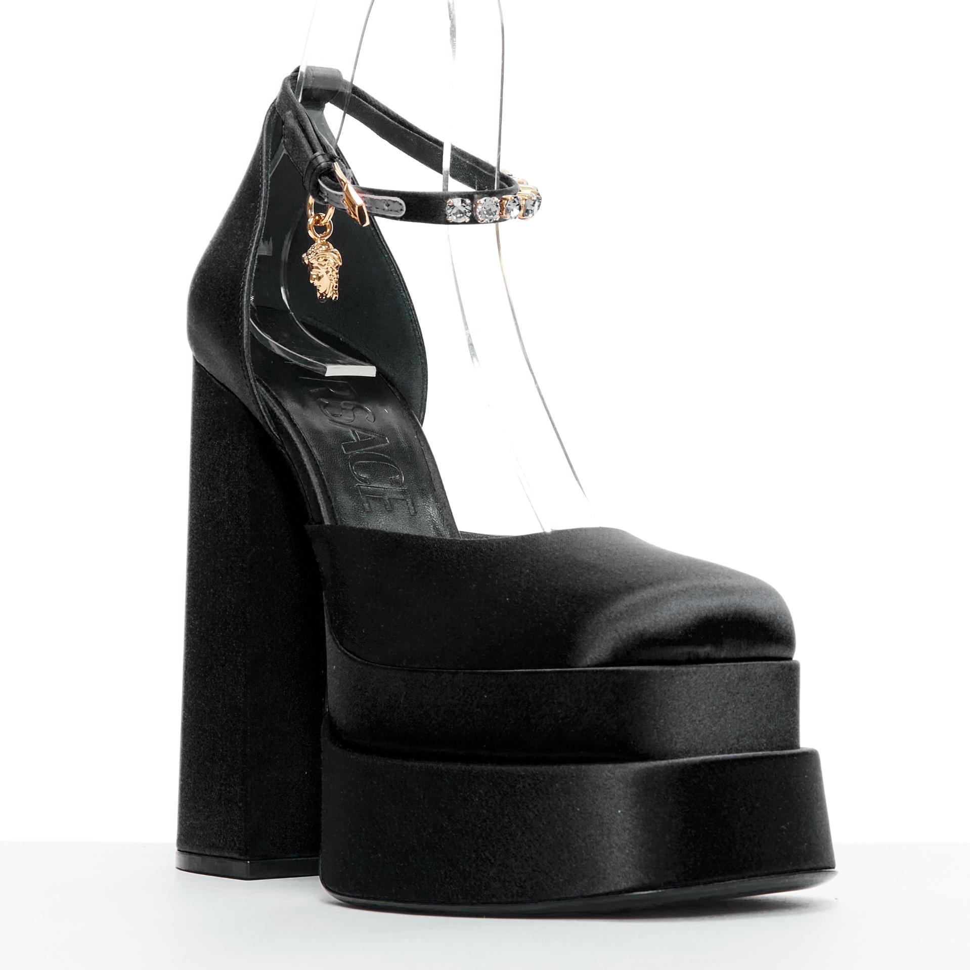 VERSACE Runway Aevitas 155 black satin gold crystal Medusa platform ...