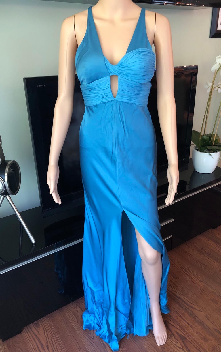 Versace S/S 2004 Bustier Open Back High Slit Blue Dress Gown For Sale ...