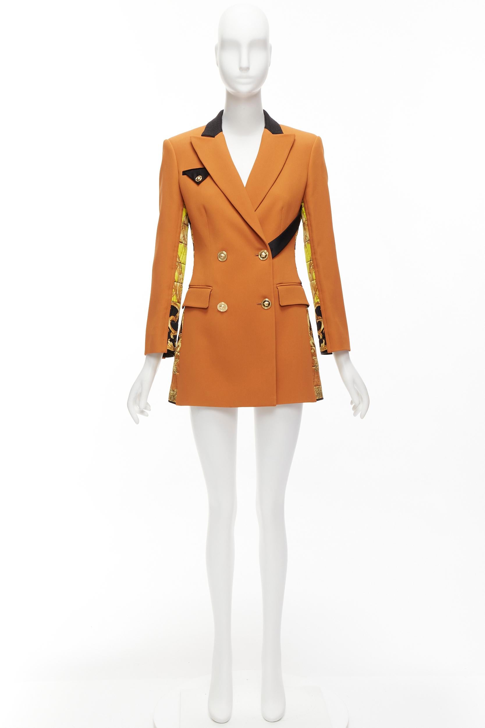 VERSACE Runway orange gold medusa quilted baroque print blazer jacket ...