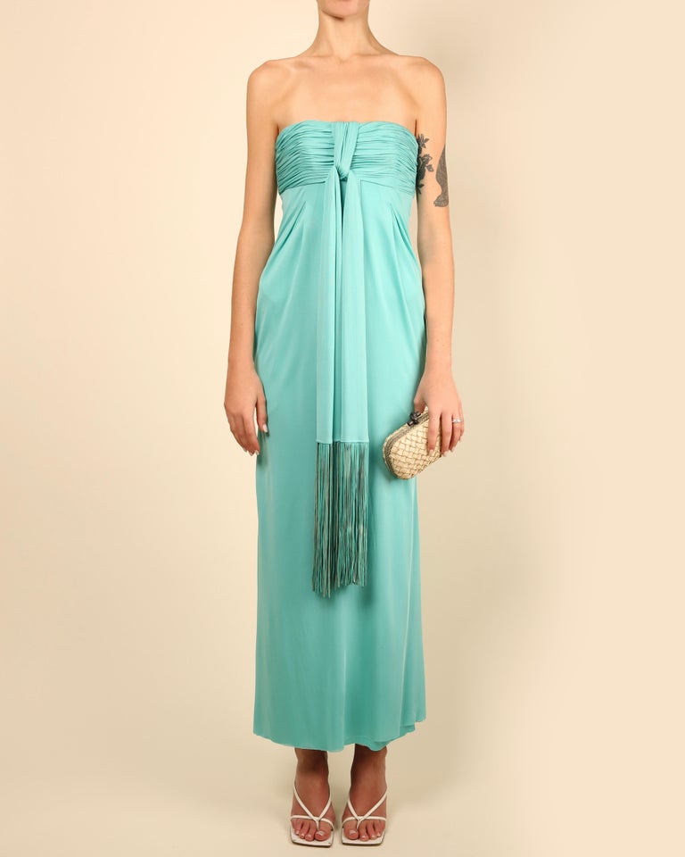 Versace S/S 08 turquoise strapless tassel fringe corset bustier midi ...