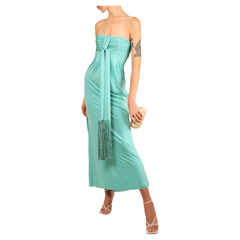 Versace S/S 08 turquoise strapless tassel fringe corset bustier midi ...