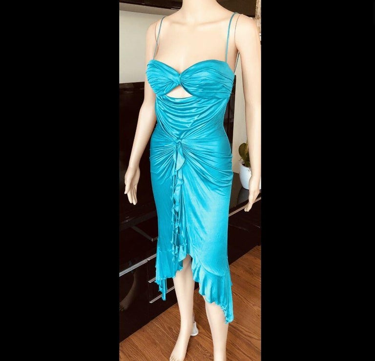Versace S/S 2004 Runway Cutout Ruffles Turquoise Dress at 1stDibs ...