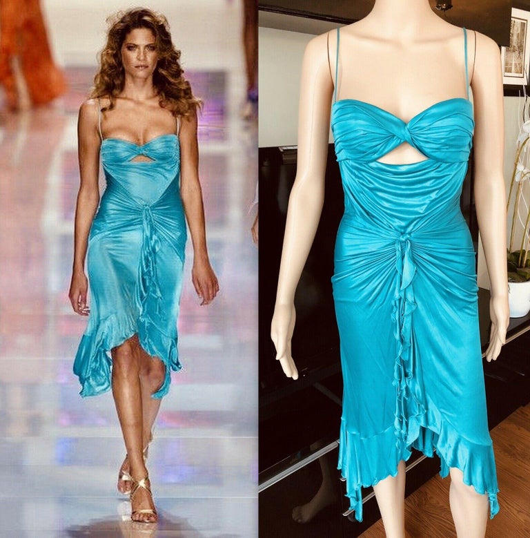 Versace S/S 2004 Runway Cutout Ruffles Turquoise Dress at 1stDibs ...