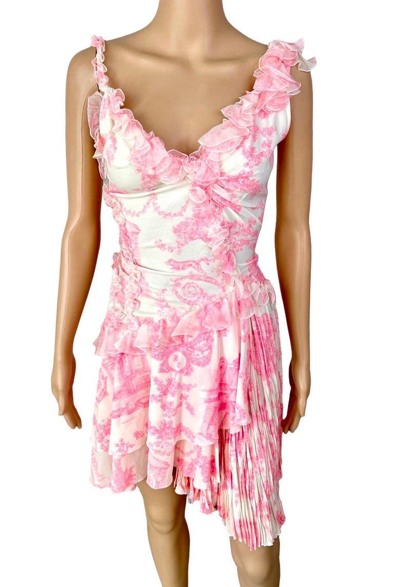 Versace S/S 2004 Runway Plunging Neckline Ruffles Mini Dress at 1stDibs