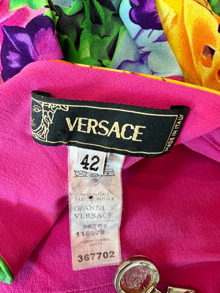 Versace S/S 2005 Embellished Logo Buckles Floral Print Cutout Back Crop ...