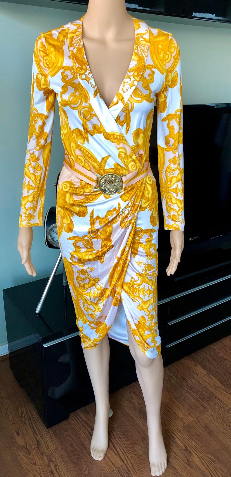 Versace S/S 2005 Runway Baroque Print Belted Wrap Dress For Sale at ...