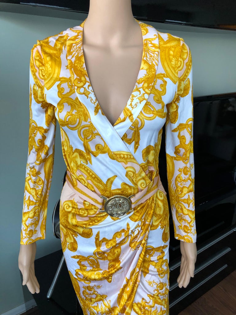 Versace S/S 2005 Runway Baroque Print Belted Wrap Dress For Sale at ...