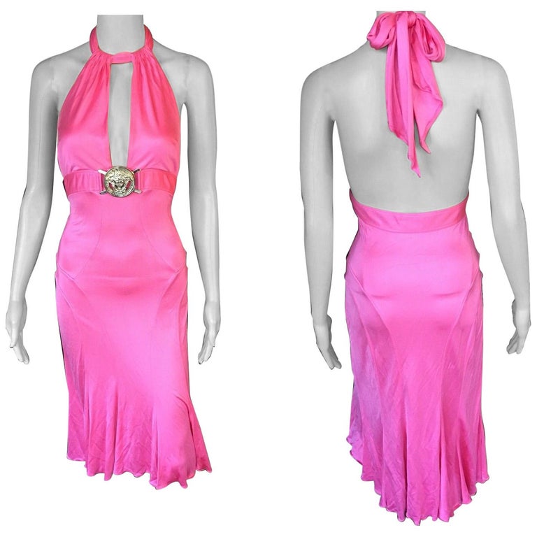 Versace S/S 2005 Runway Halter Plunging Neckline Medusa Logo Dress For ...