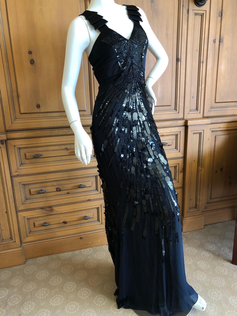 Versace Sequin and Bead Embellished Vintage Black Evening Dress For ...